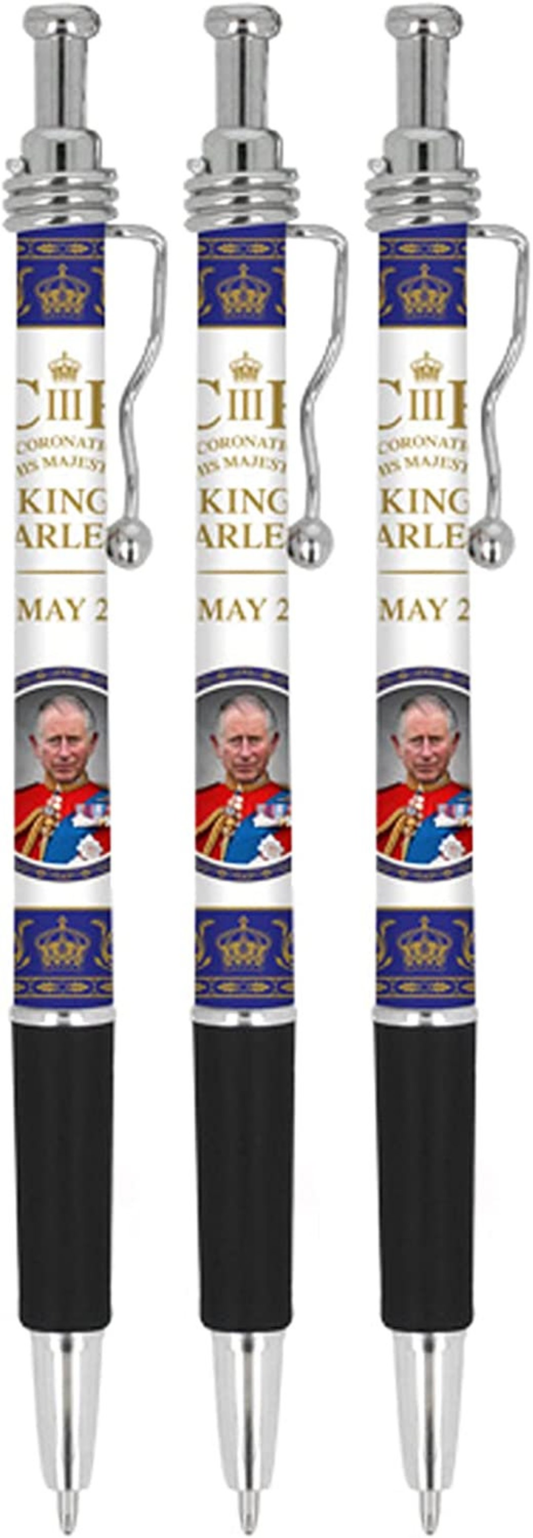 King Charles III Coronation 6th May 2023 - Set of 3 Wavy Clip Pens - Etsy