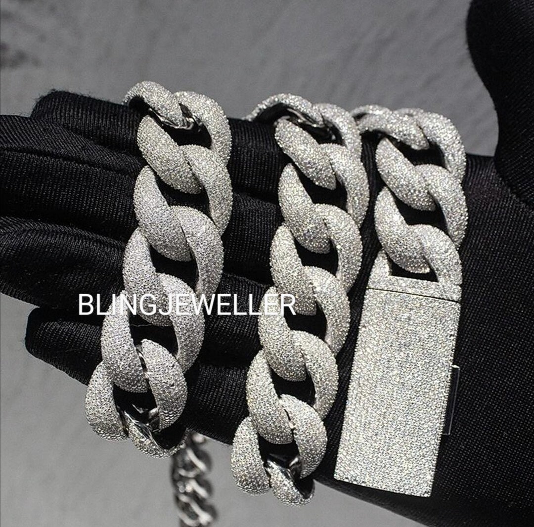 925 Solid Silver Big Boy Cuban Curb Chain, VVS1 Quality Moissanite ...
