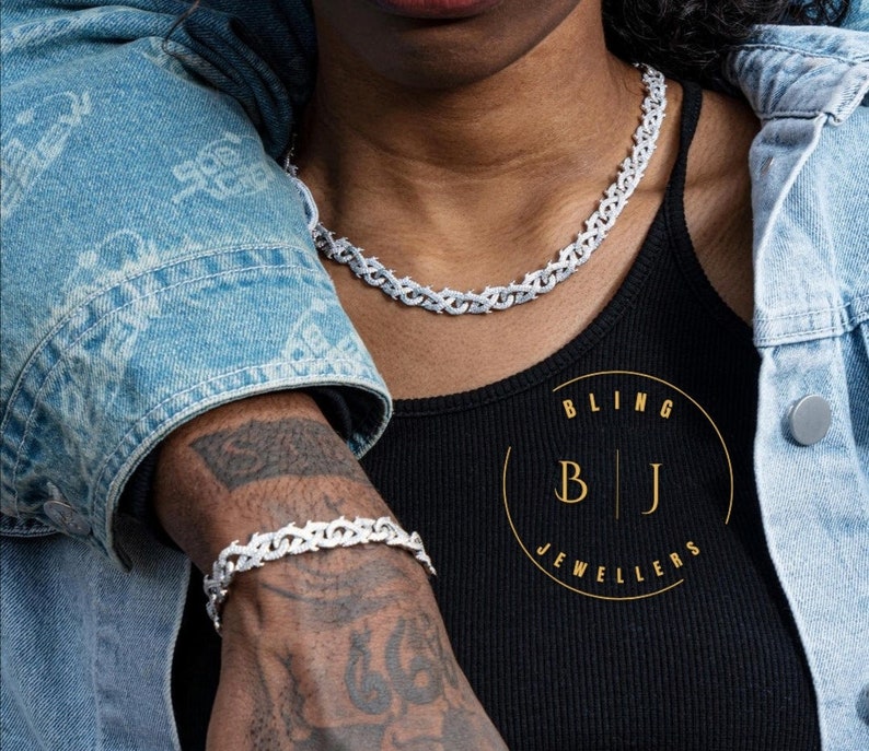 925 Solid Silver Crown of Thorns Chain, VVS1 Quality Moissanite Diamond ...