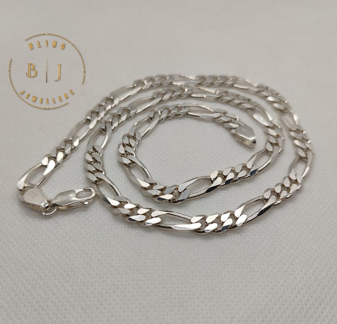 Men's Real Solid 925 Sterling Silver Figaro Link Chain, Heavy Figaro ...