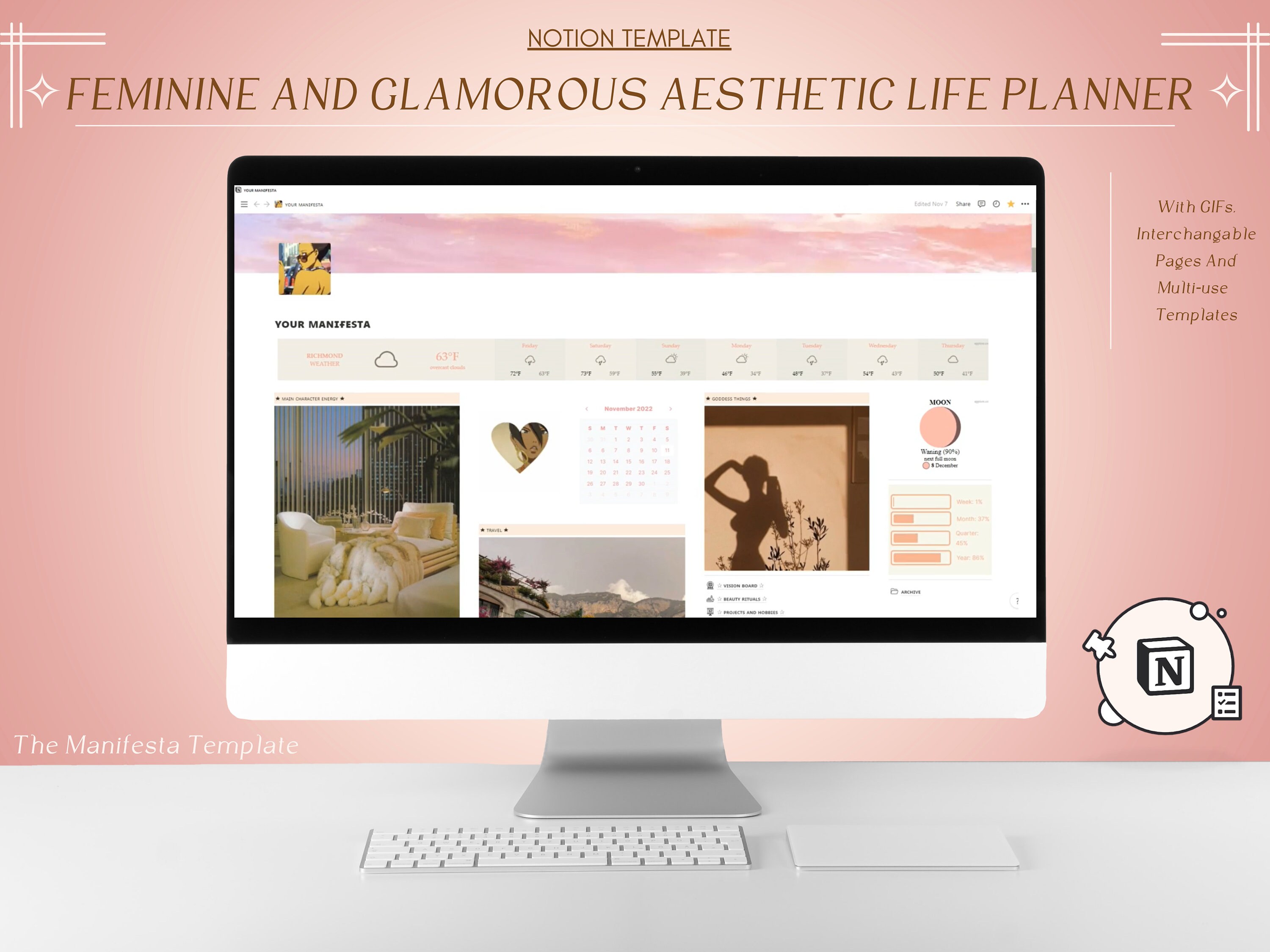 Feminine and Glamorous it Girl Aesthetic Notion Life Planner: With GIFS ...
