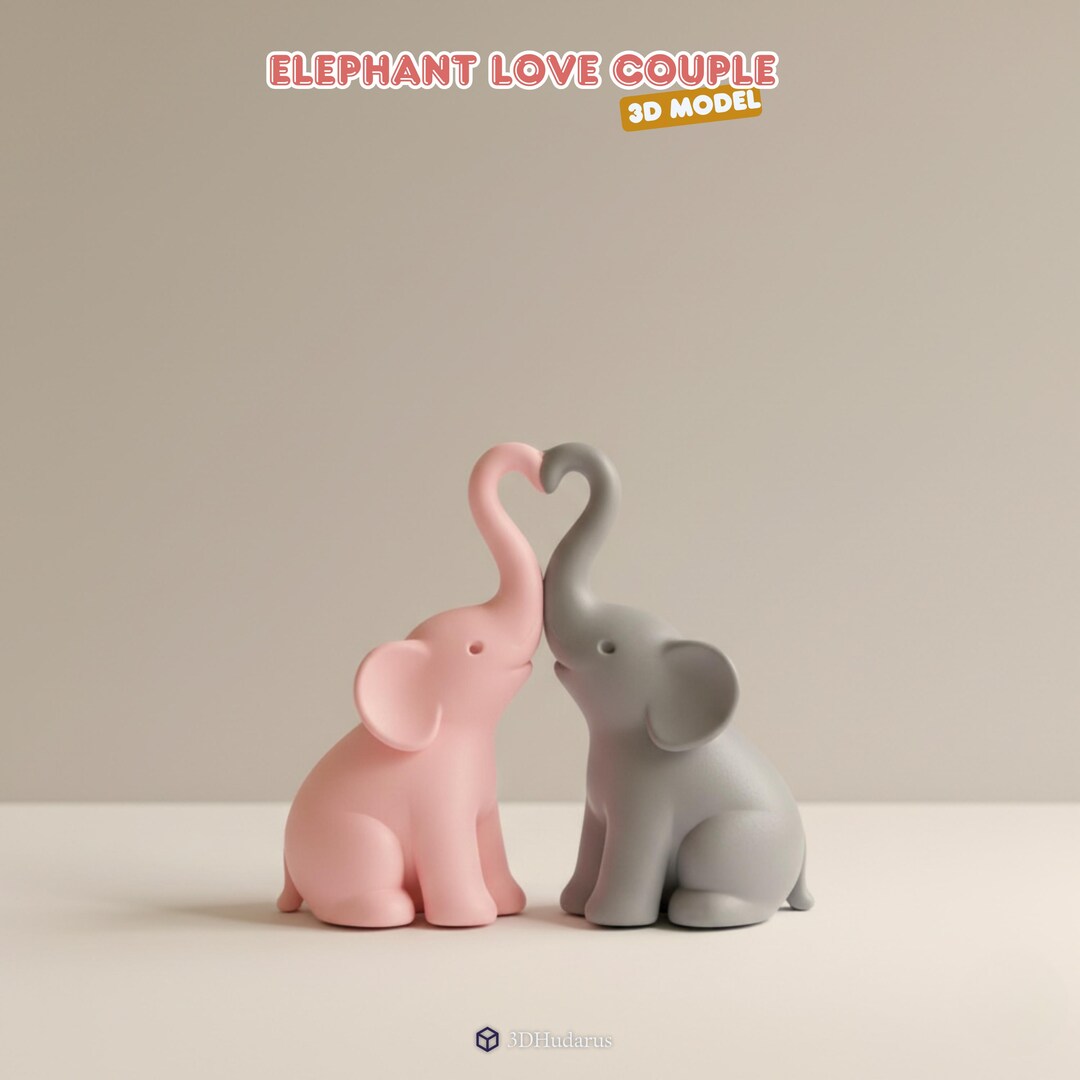 Elephant Love Couple STL File, Valentine’s Day Heart Elephants Decor ...