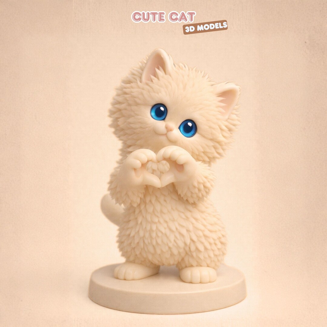 Cute Cat STL File - Valentine's Day 3D Print Model - Adorable Kitten ...