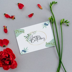 Green Elegant Eucalyptus Birthday Card, Printable Birthday Card, Happy ...