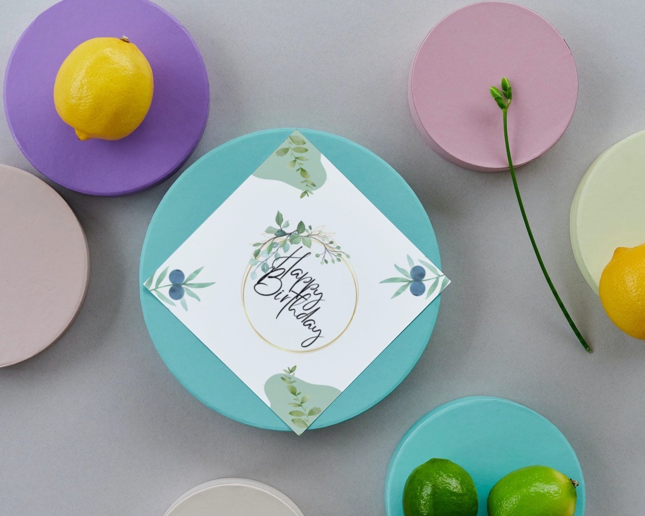 Green Elegant Eucalyptus Birthday Card, Printable Birthday Card, Happy ...