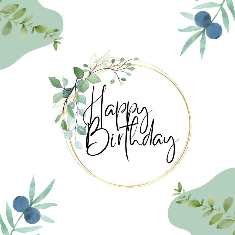 Green Elegant Eucalyptus Birthday Card, Printable Birthday Card, Happy ...