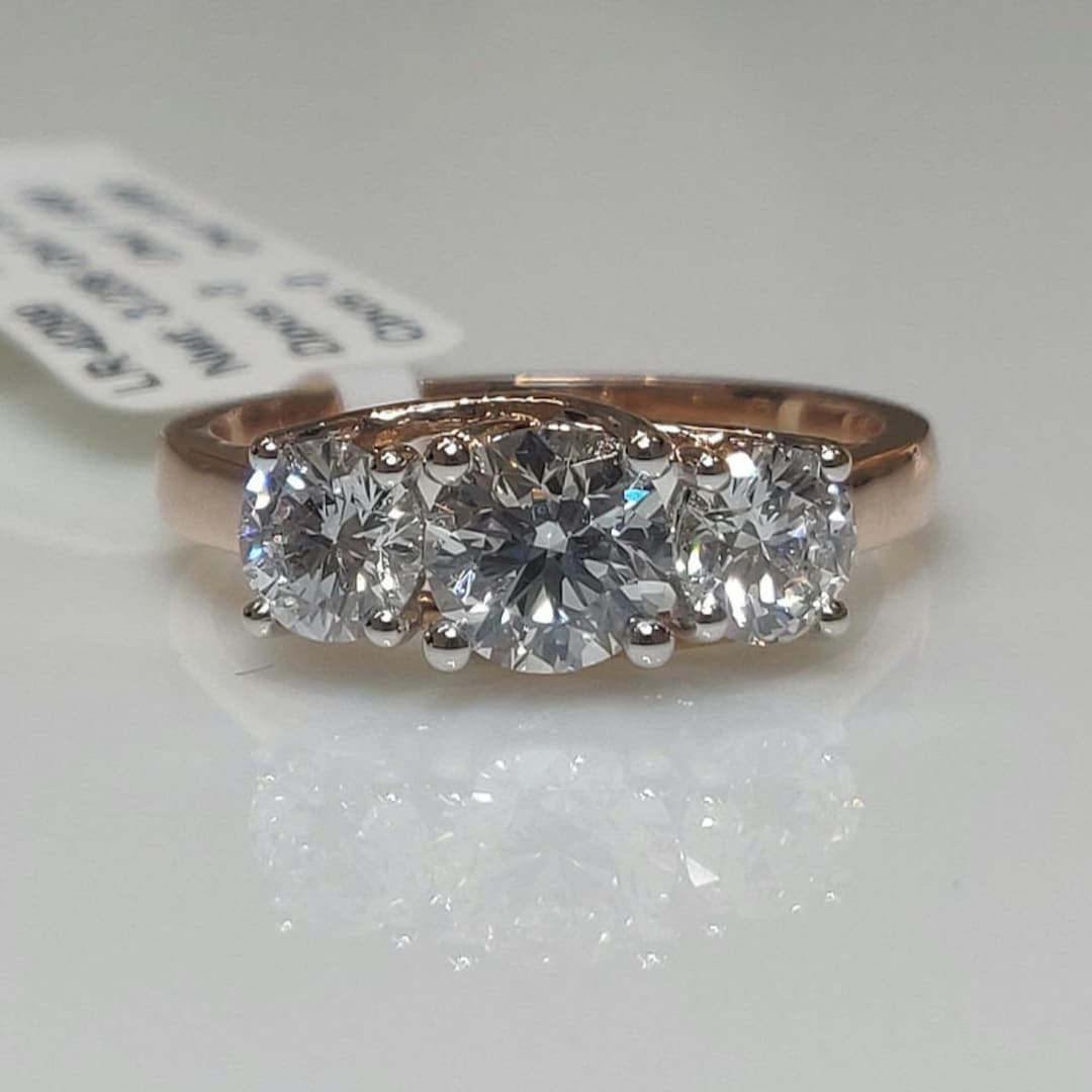 Three Stone Lab Grown Diamond Ring for Women | 14K Gold Engagement Ring ...