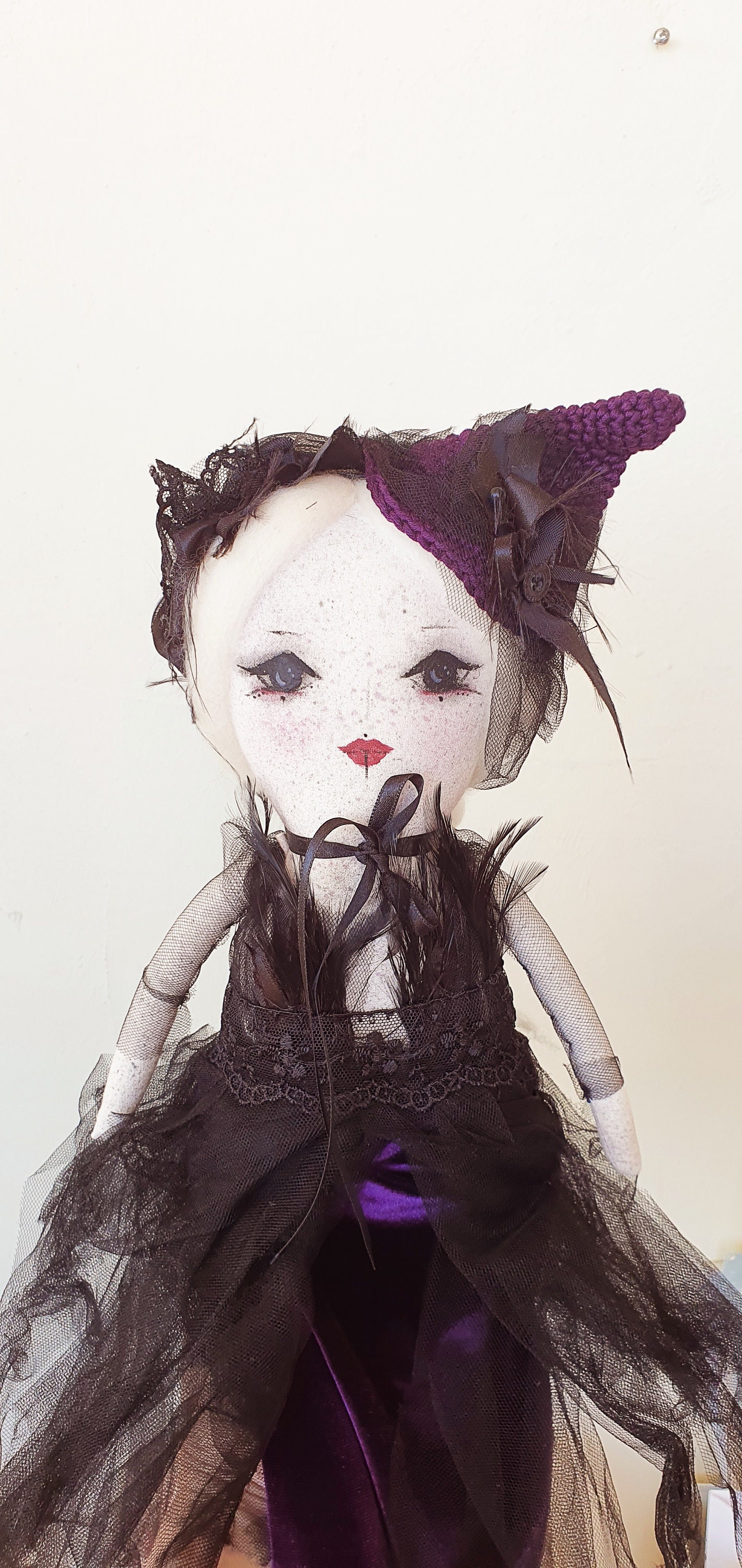 Halloween Witch Doll #3, Handmade Witch Cloth Doll With Merino Wool ...