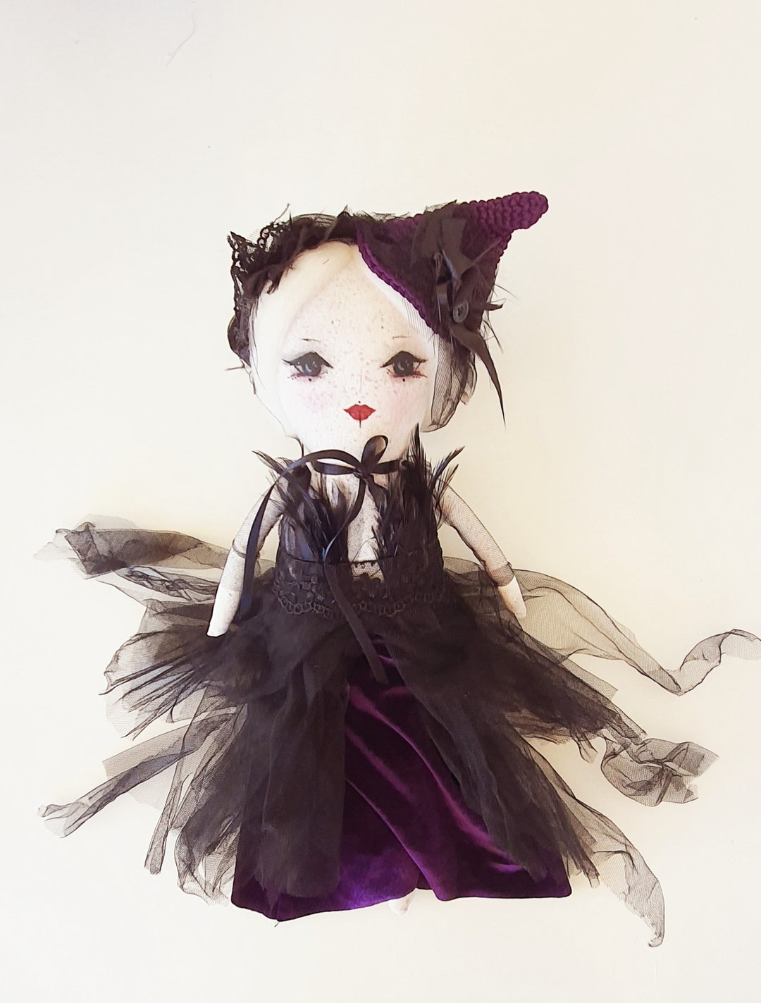 Halloween Witch Doll #3, Handmade Witch Cloth Doll With Merino Wool ...