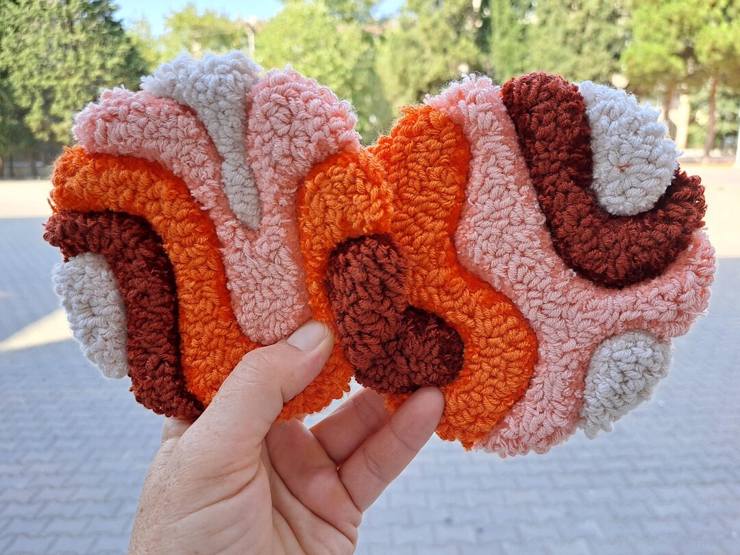 Boho Tufted Mug Rug Jewelry, Punch Needle Coaster, Tasseled Cup Rug ...