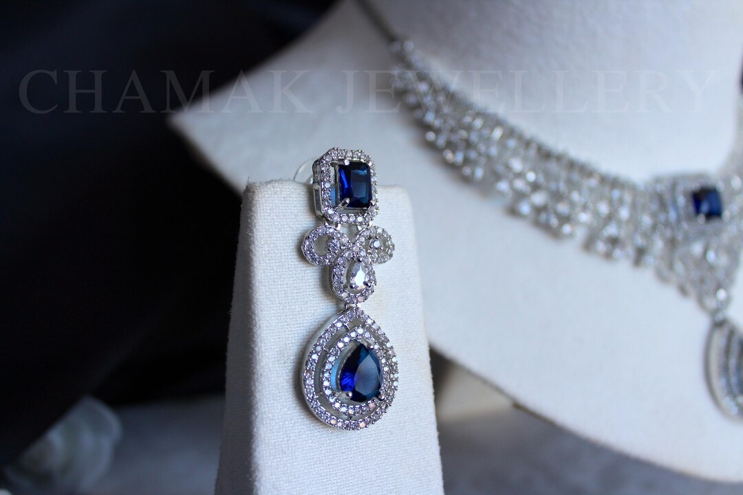 Exclusive Silver Plated Cz American Diamond Set in Sapphire Blue ...