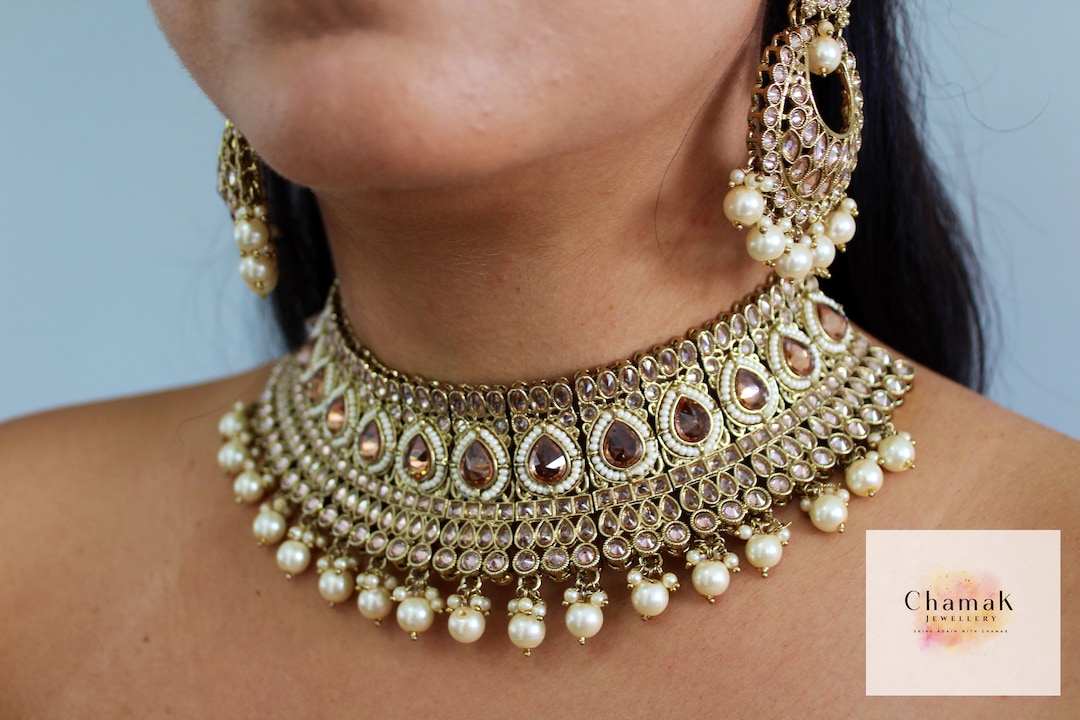 Champagne Royal Bridal Indian Jewellery - Necklace, Maang Tikka and ...