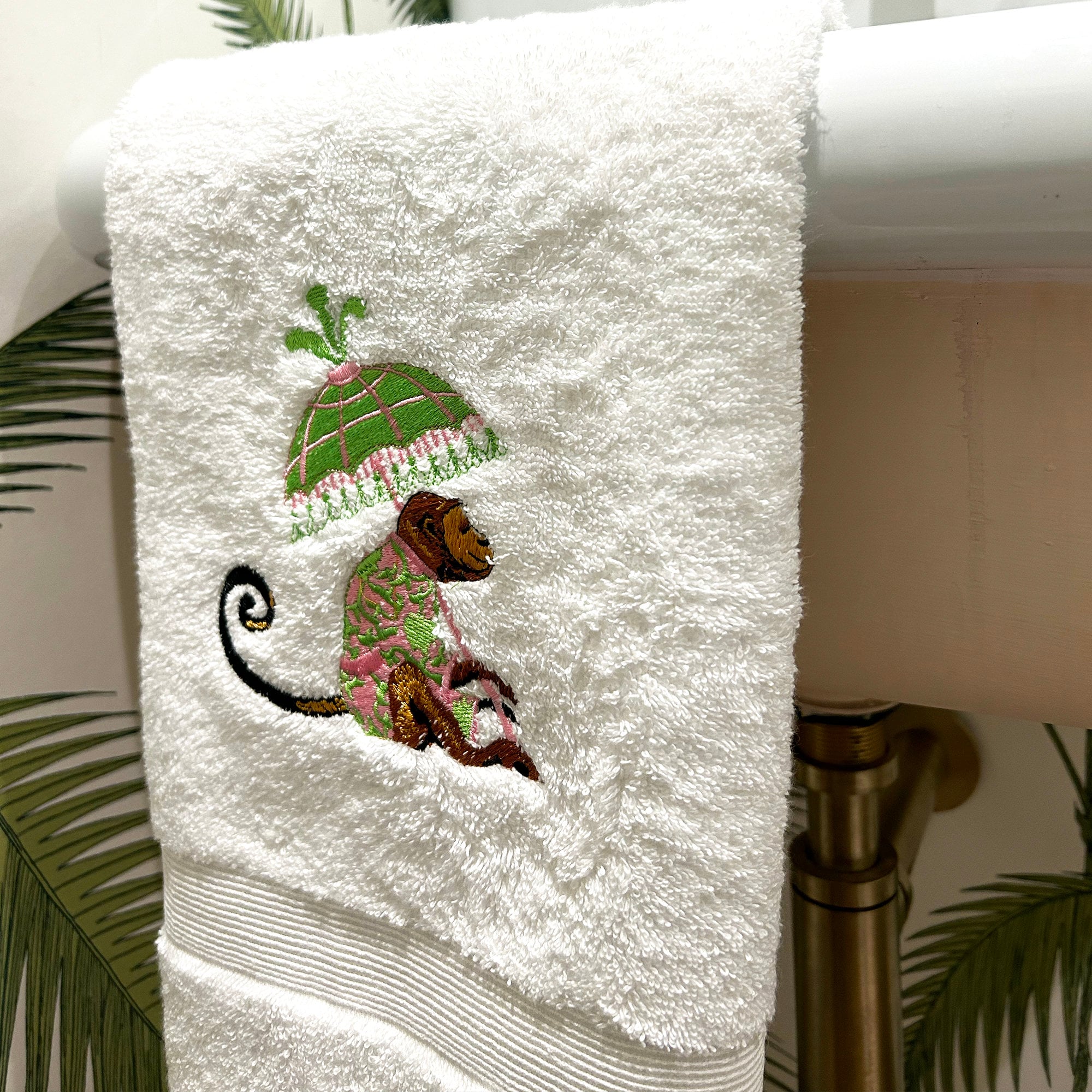 Personalized Cute Monkey Bathroom Towel Design, Luxury Embroidered Jungle Theme Hand Towel ...