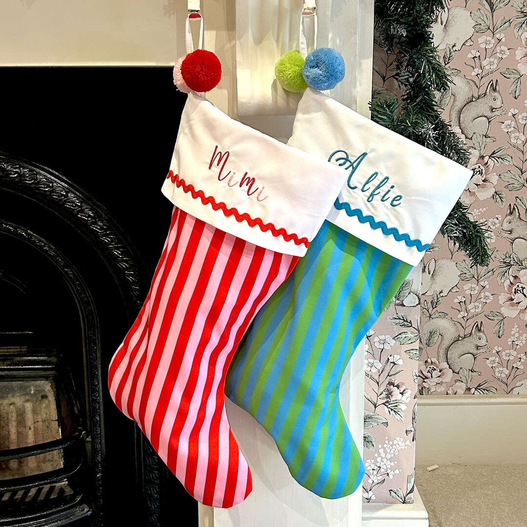 Luxury Personalized Striped Christmas STOCKING, Personalised Santa ...