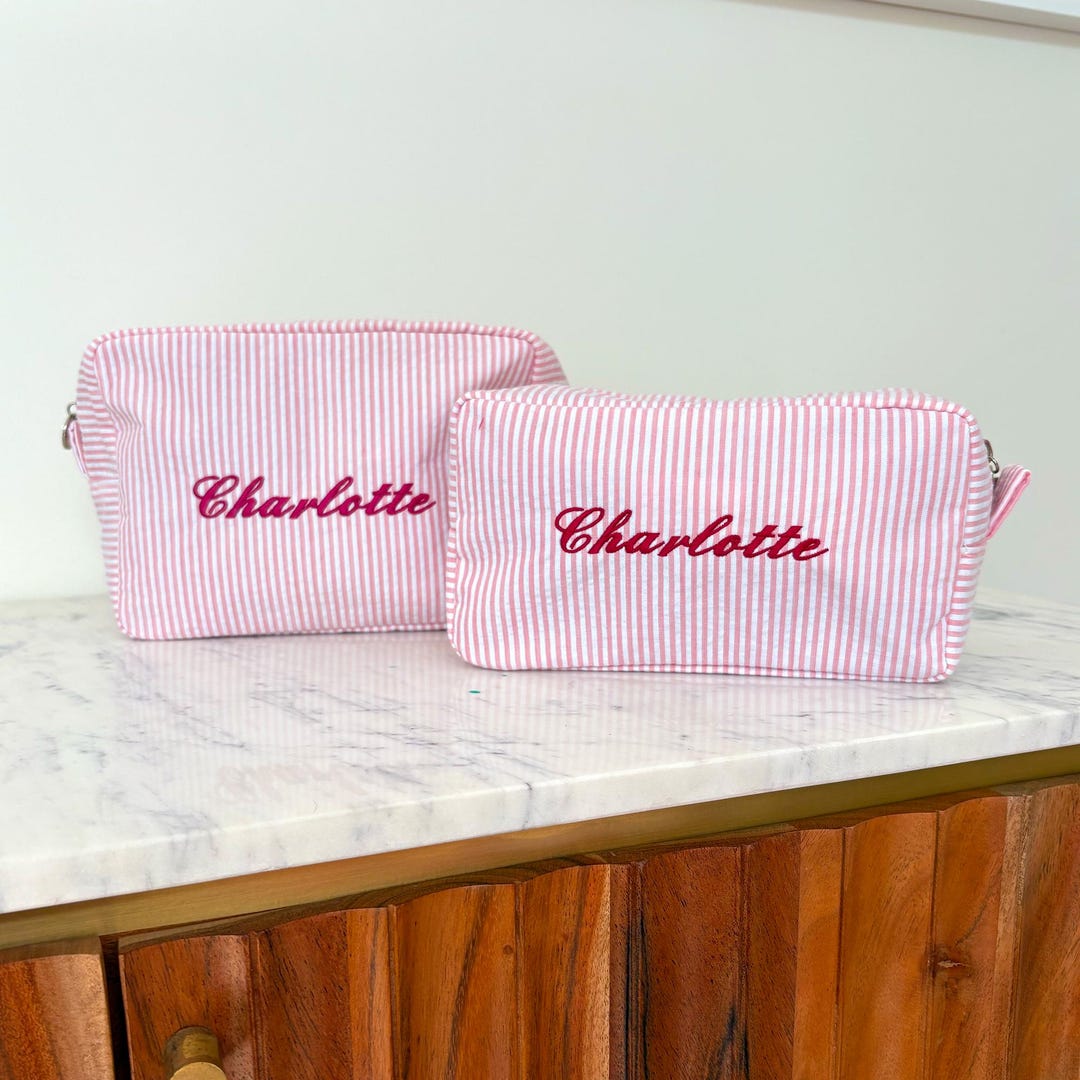 Pastel Striped Set Monogramed Makeup Bag, Personalized Toiletry Pouch ...