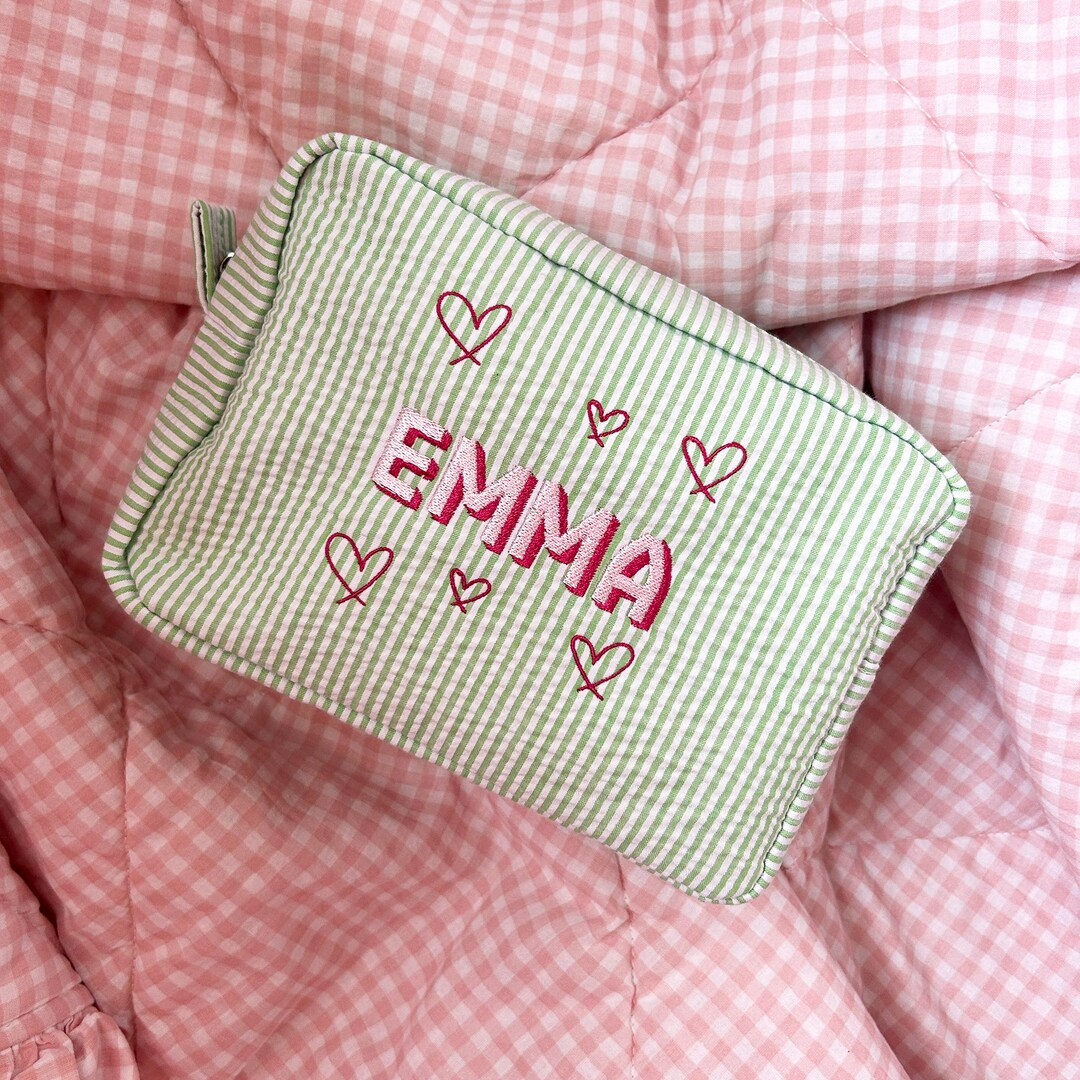 Candy Stipe Monogramed Makeup Bag, Personalised Name Cosmetic Pouch ...