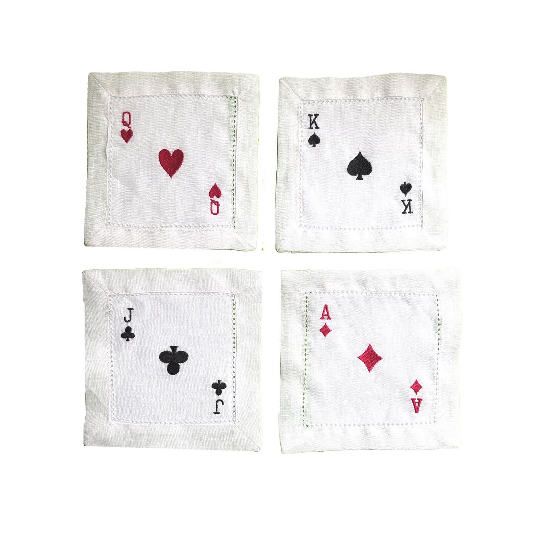 Embroidered Playing Cards Reusable Cocktail Napkin X4, Personalised ...