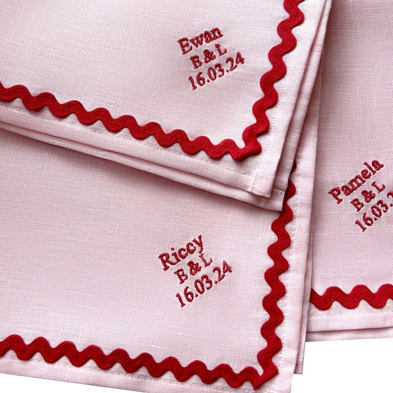 Custom Dinner Napkins, Pink and Red Linen Napkin Set, Monogrammed ...