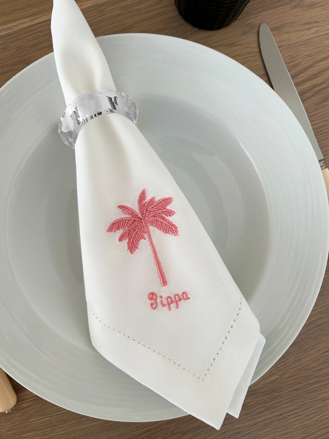 Palm Tree Embroidered Napkin, Housewarming Linen Napkin, Linen Napkin ...