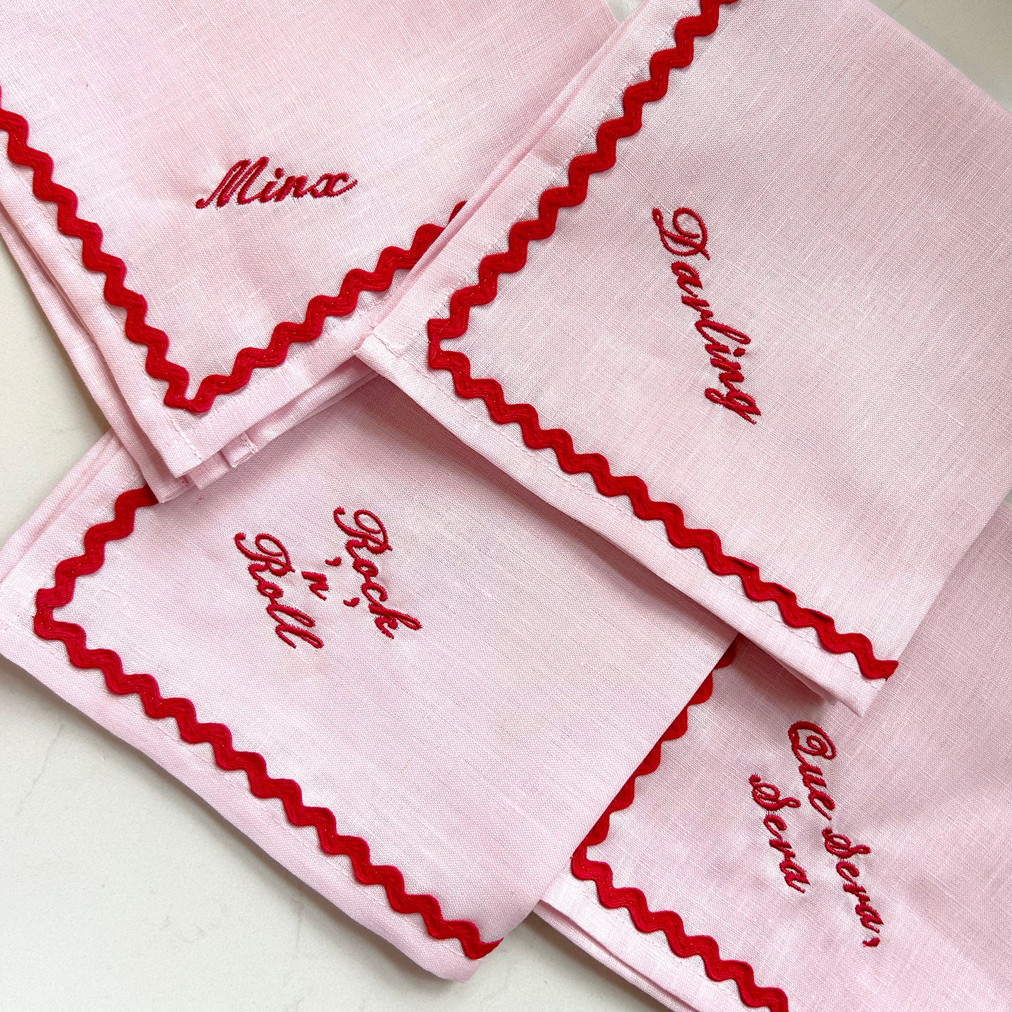 Custom Dinner Napkins, Pink and Red Linen Napkin Set, Monogrammed ...