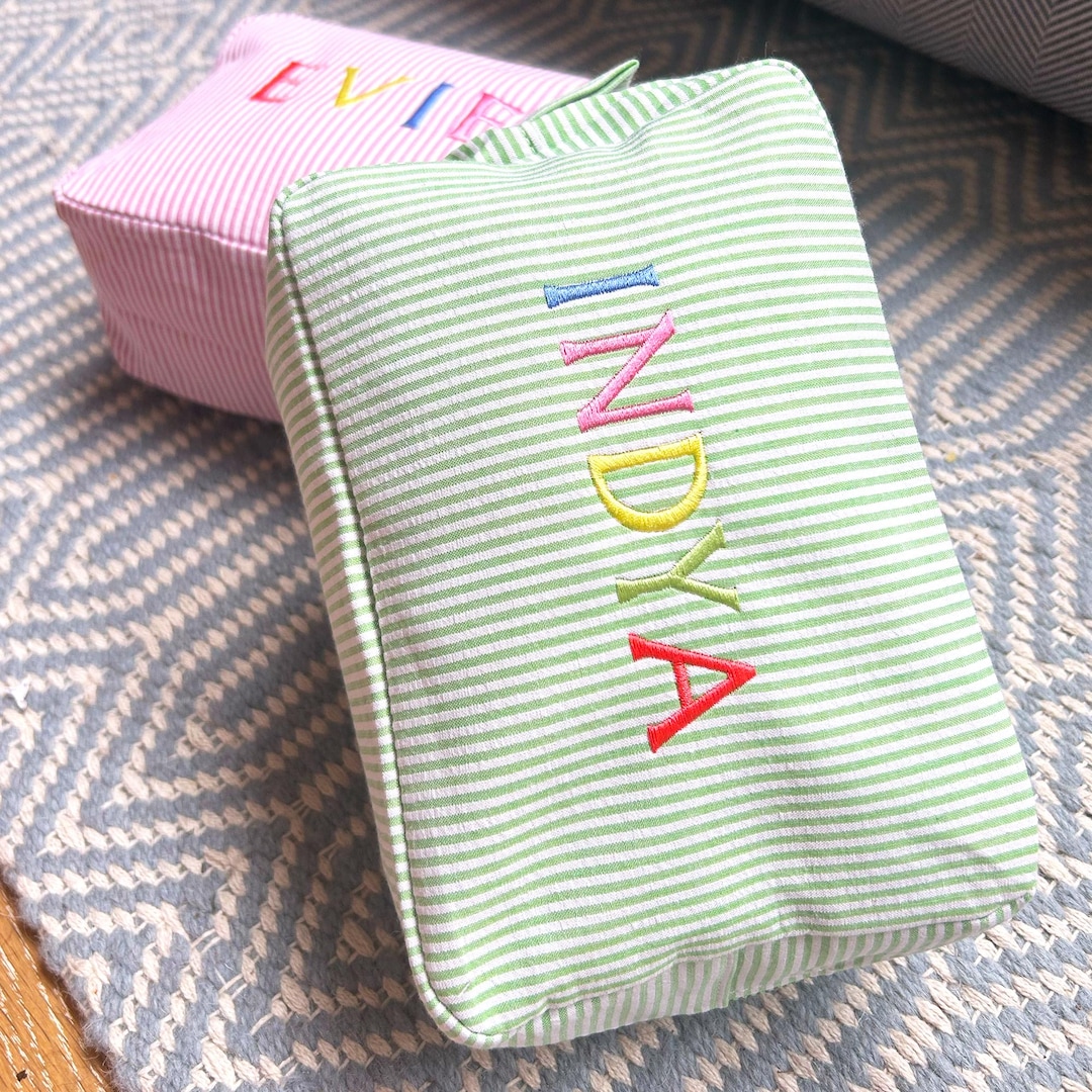 Candy Stripe Rainbow Monogramed Makeup Bag, Personalised Name Cosmetic ...