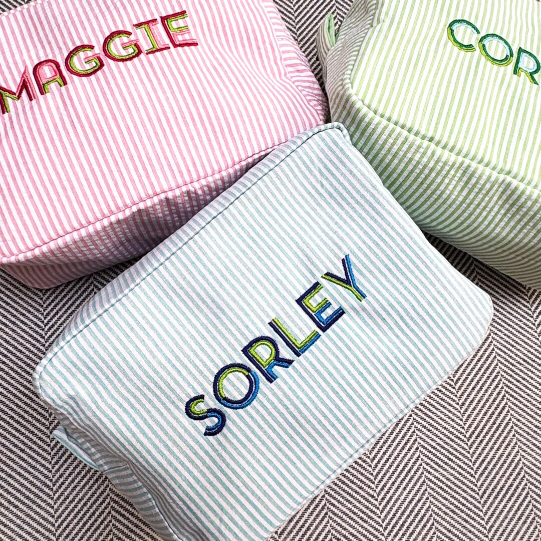 Candy Stipe Monogramed Makeup Bag, Personalised Name Cosmetic Pouch ...