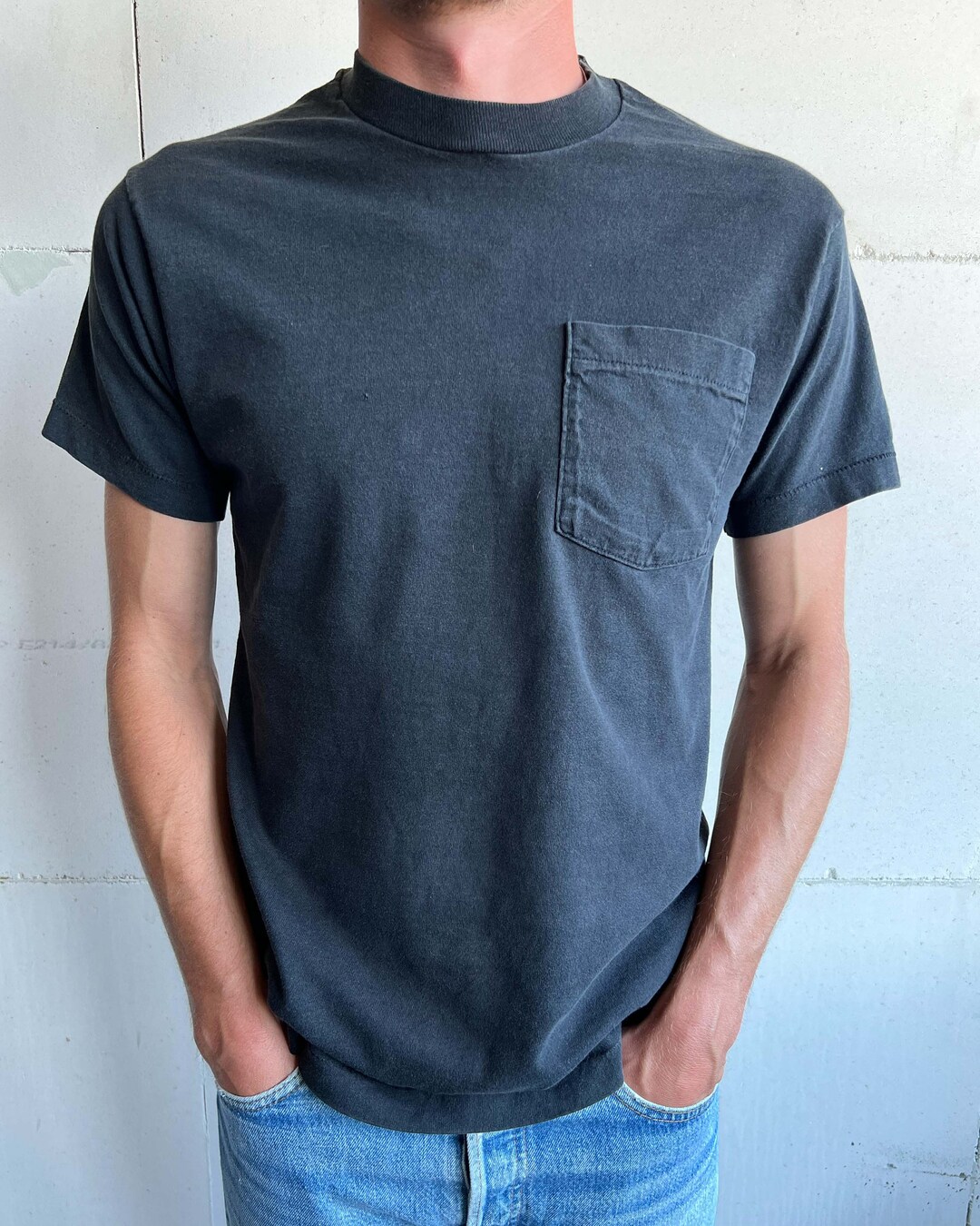 Vintage Sun Faded Black Single Stitch Pocket Tee / Blank M - Etsy
