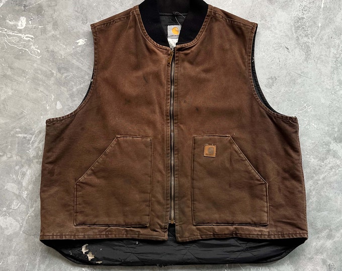 Vintage Stained and Burned Faded Chocolate Brown Carhartt Gilet Vest ...
