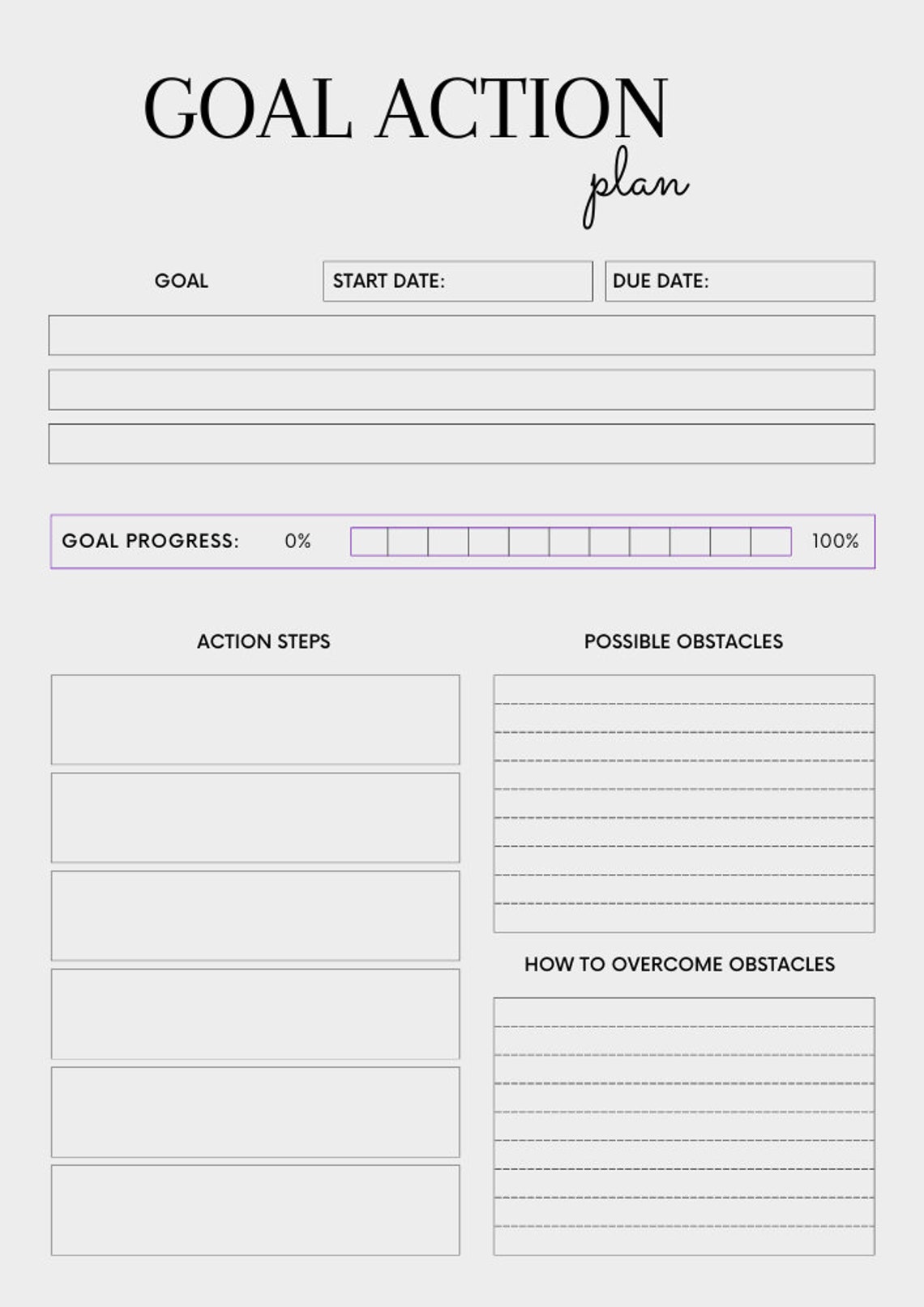 Easy and Minimalist Goal Action Planner,instant Download, Goal Action ...