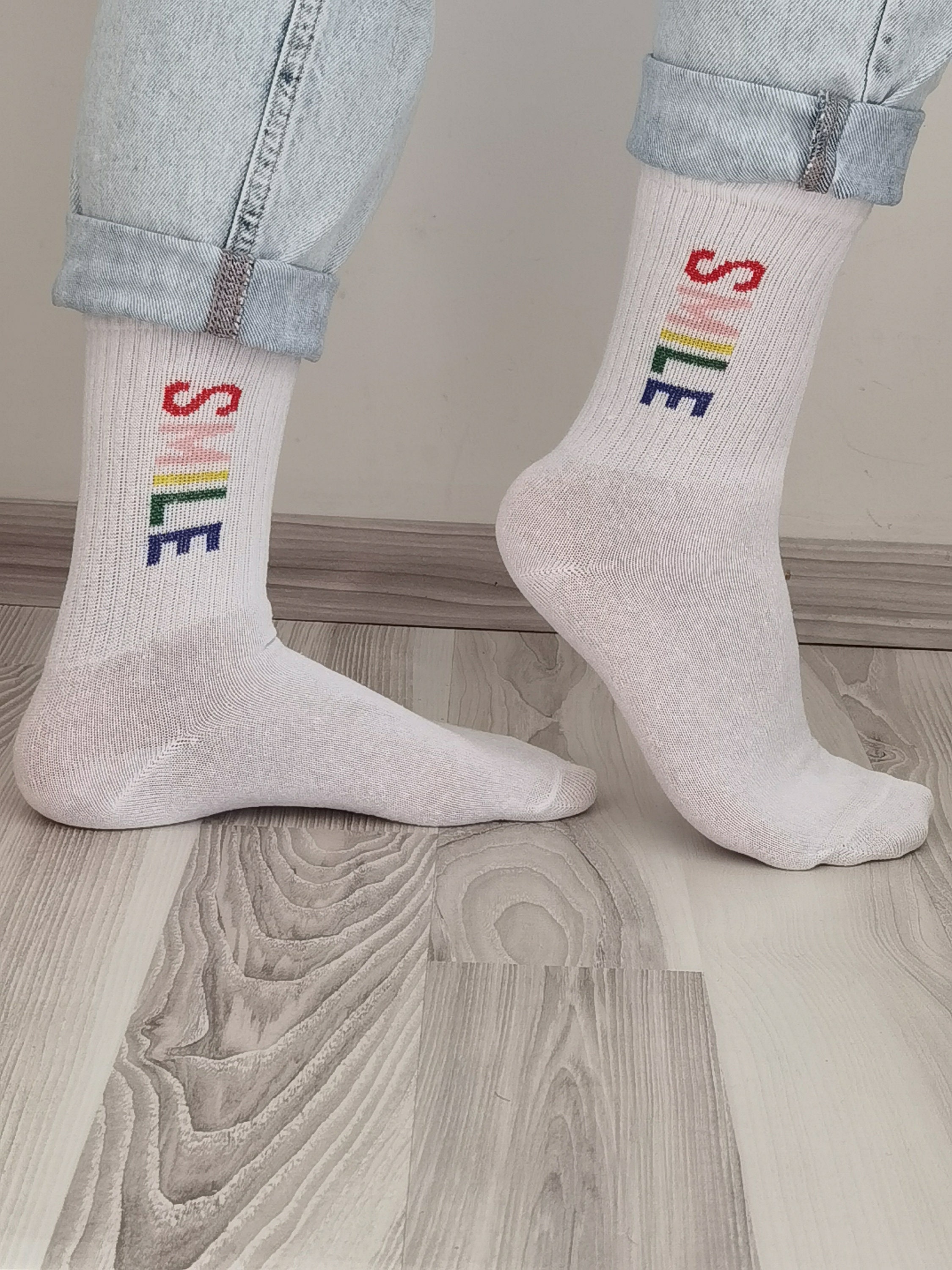 Smile Written Socks, Written in Color Socks, Cartoon Socks, Christmas ...