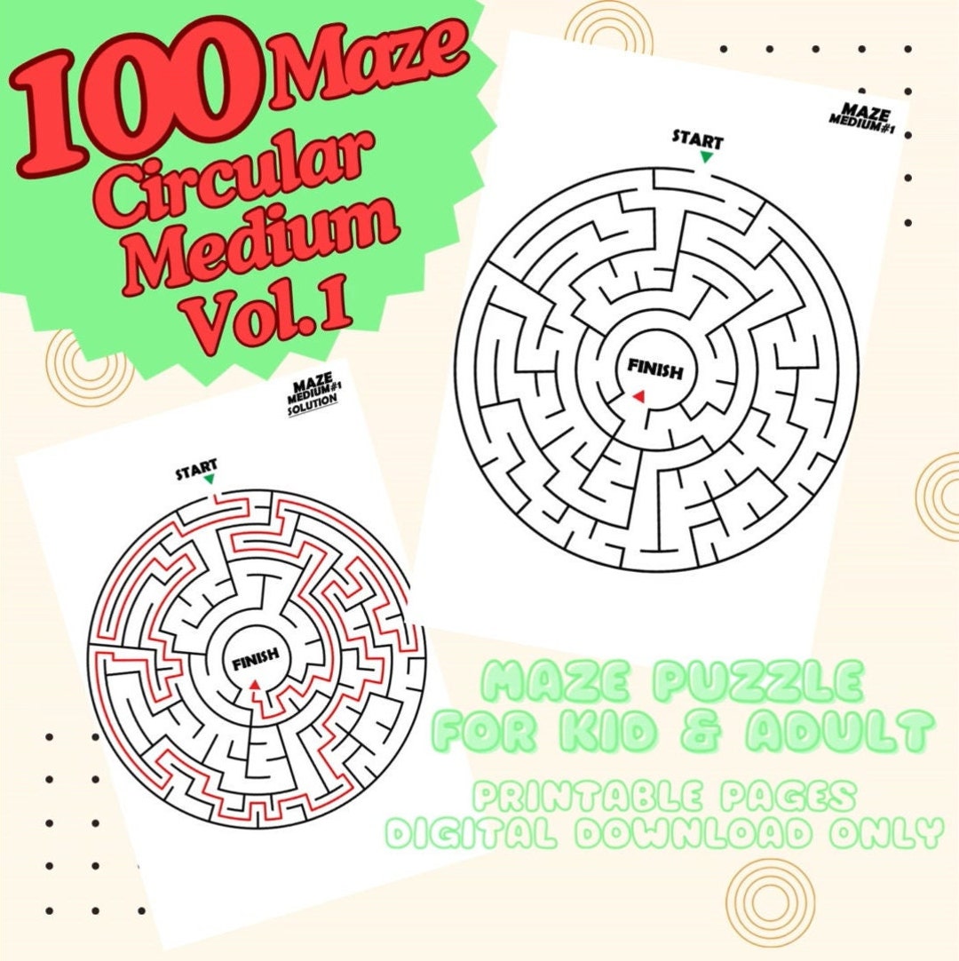 100 Maze Circular Medium Vol.1 for Kids & Adults | Mazes Puzzle With ...