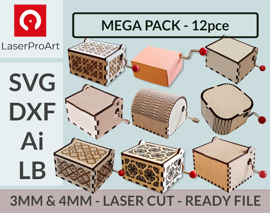 Music Box - Mega Pack 12pce - DIY Laser Cut Files SVG - DXF - Lightburn ...