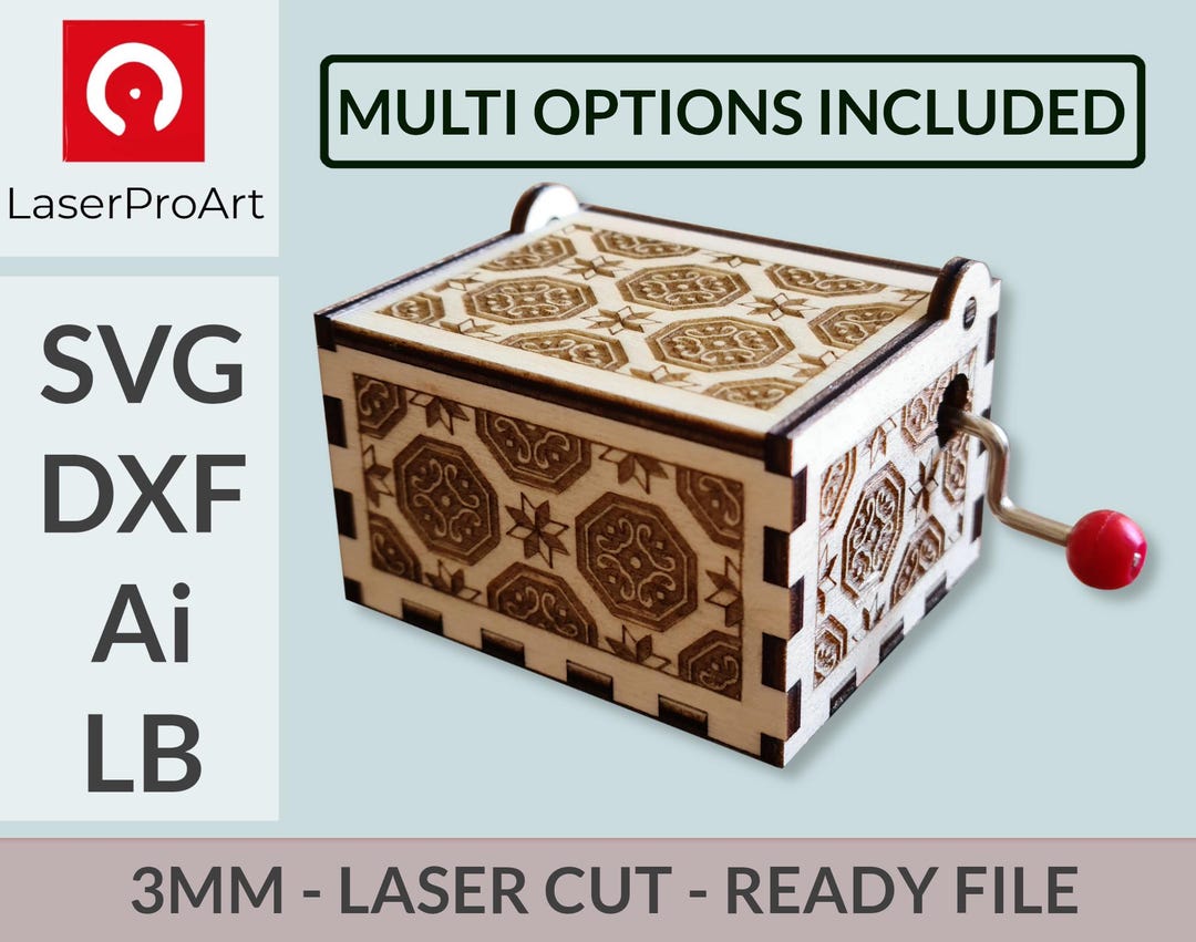 Music Box - DIY Laser Cutting Files SVG - DXF - Lightburn - Hand Crank ...