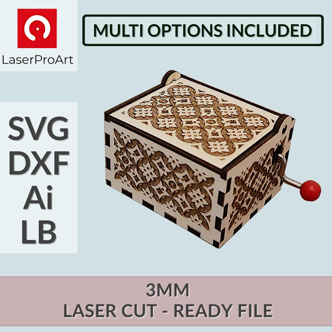 Music Box - DIY Laser Cutting Files SVG - DXF - Lightburn - Hand Crank ...