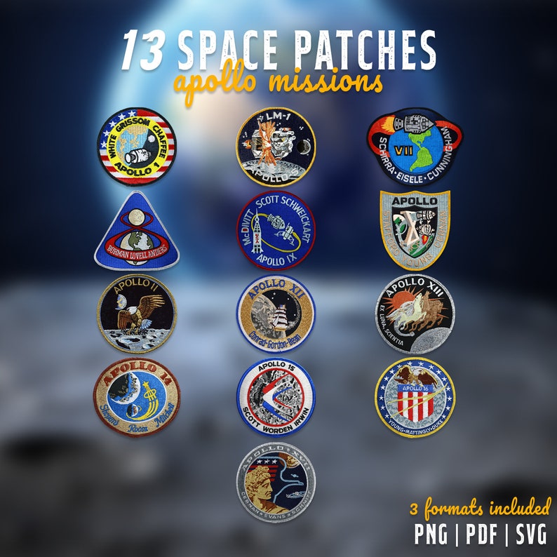 13 Space Patches: Apollo Missions SVG PNG PDF - Etsy