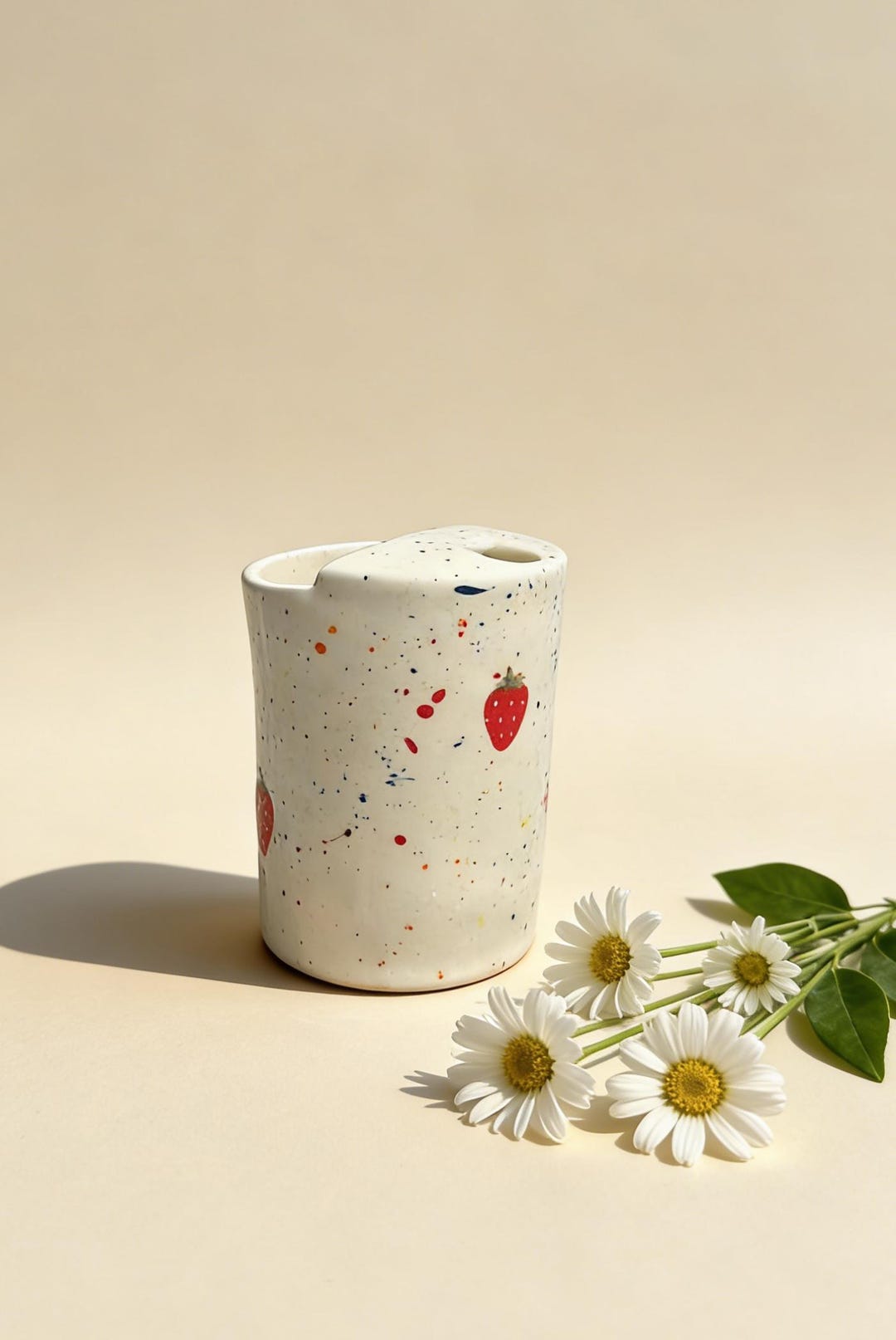 Colored Spotted Strawberry Handmade Ceramic Travel Mug,fruits Ceramic ...
