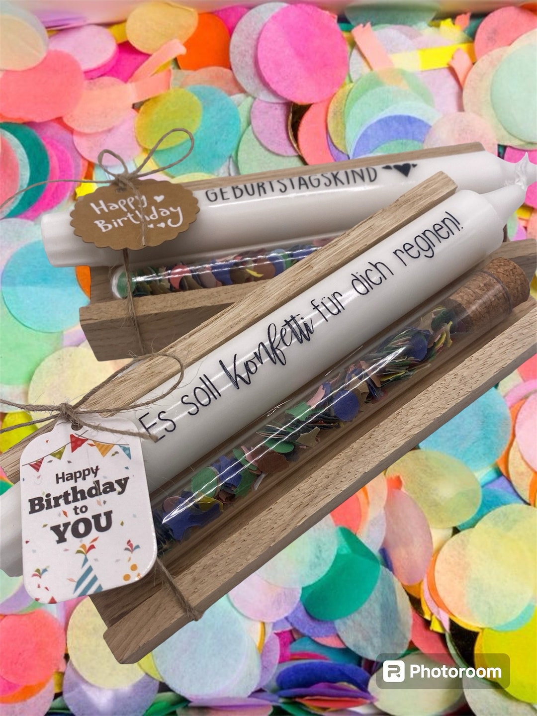 Kleines, einzigartiges Geburtstagsgeschenk mit Kerze und Konfetti ...