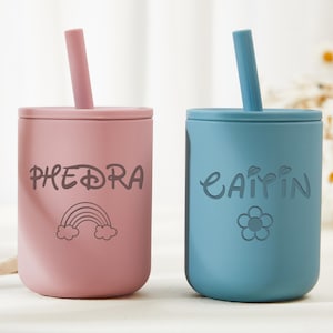 Custom Name Silicone Sippy Cup With Straw for Baby 6 Months, No Spill ...