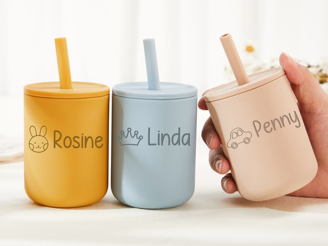 Custom Name Silicone Sippy Cup With Straw for Baby 6 Months, No Spill ...