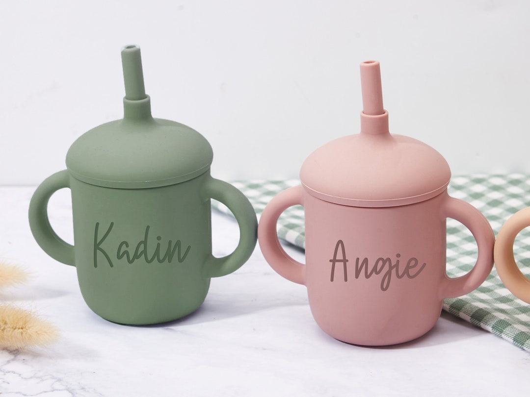 Custom Name Silicone Straw Sippy Cup for Baby, Personalized Engraved ...