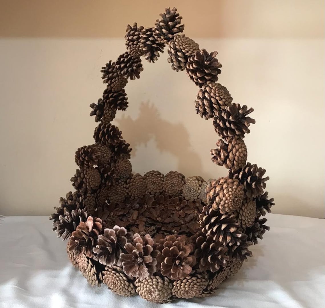 Rustic Handmade Pine Cones Basket - Etsy