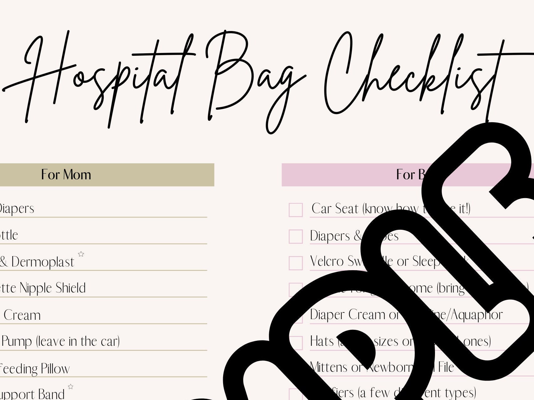 Hospital Bag Checklist, Digital Download - Etsy