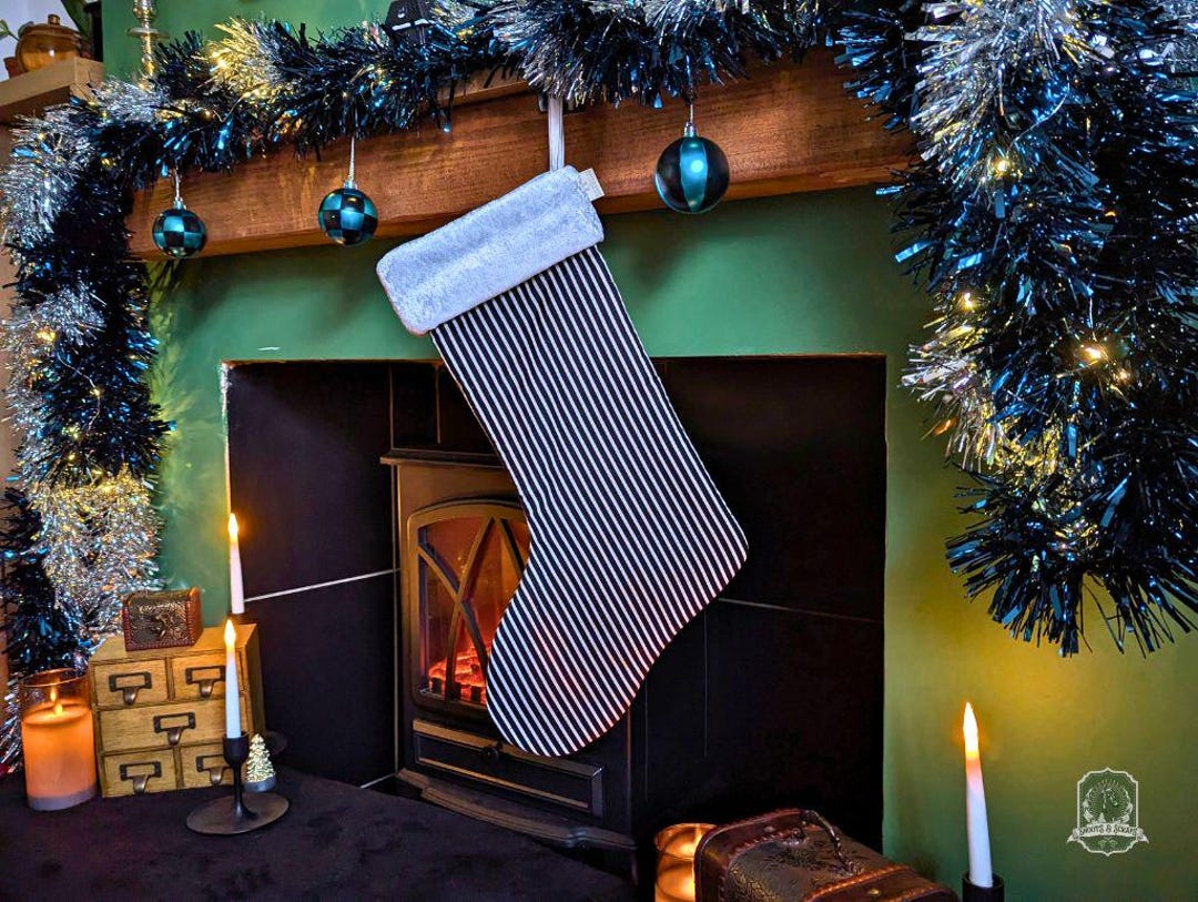 Black and White Stripe Stocking | Goth Christmas Stockings | Handmade ...