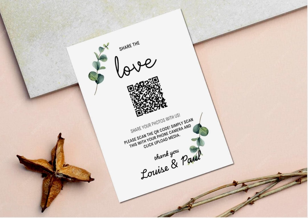 Wedding QR Code Photo Sharing Cards: Personalised Guest Keepsake (A7 ...