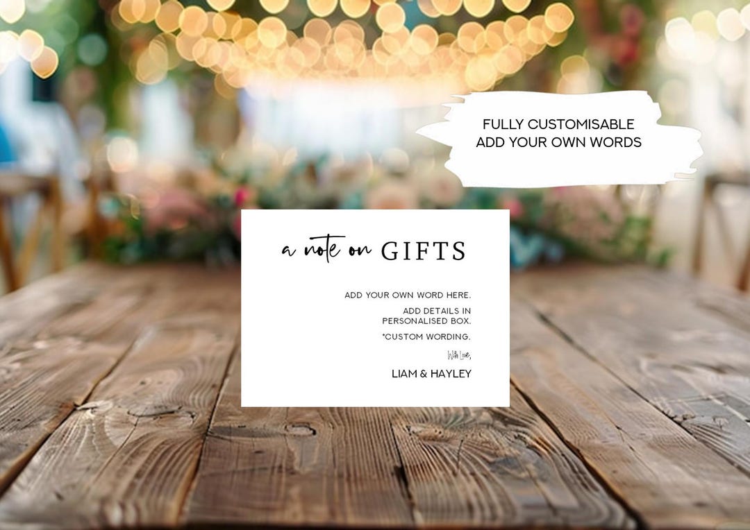 Personalised Note on Gifts Card Insert Template, Modern Minimalist ...