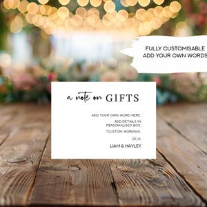 Personalised Note on Gifts Card Insert Template, Modern Minimalist ...