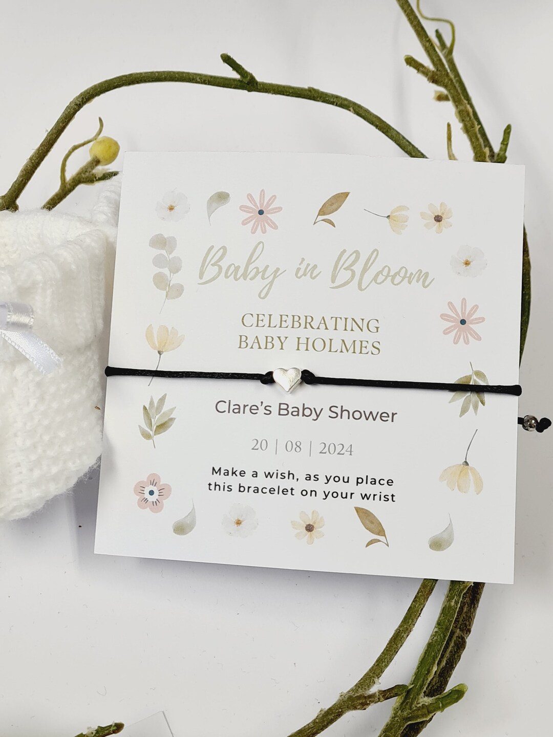 Baby in Bloom- Personalised Baby Shower Wish Bracelet, Mummy to Be ...