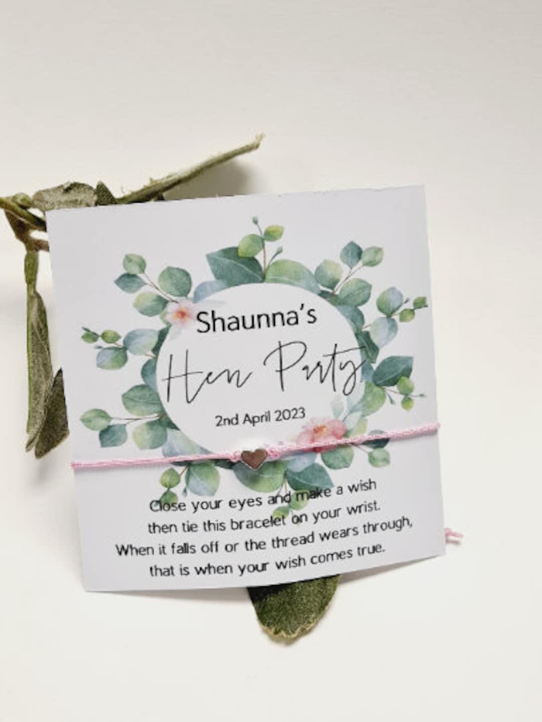 Eucalyptus Hen Party - Baby Shower Wish Bracelets -personalised-goodie ...