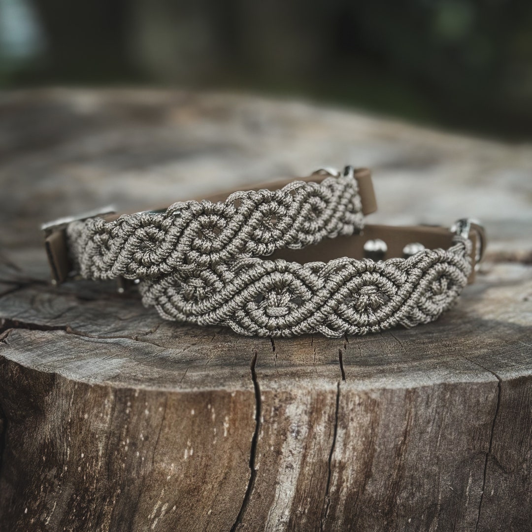 Tan Boho Collar for Dogs, Paracord Dog Collar and Biothane Dog Leash, Collar for Small Dogs ...