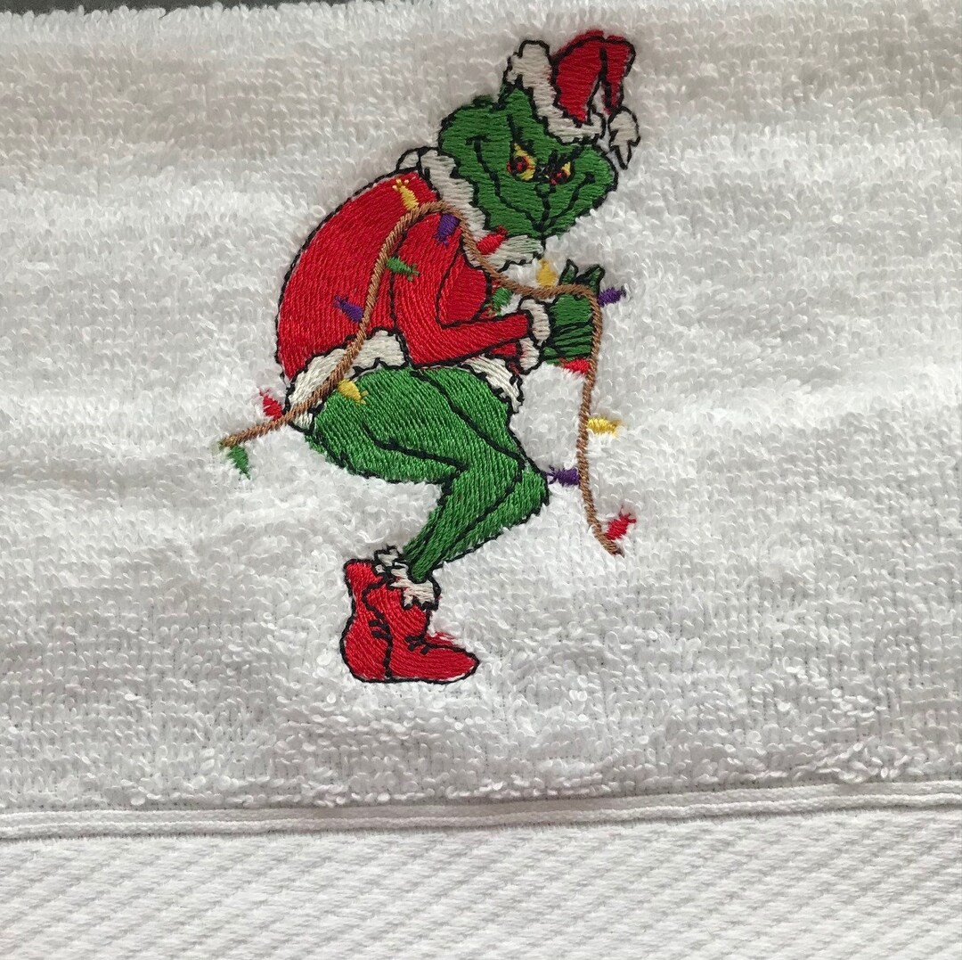 The Grinch Holding Christmas Lights Bath Sheet Towel - Etsy